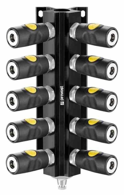 Prevost 4-10 Port 3/4" NPT Wall Manifold: High Flow & Safety Design